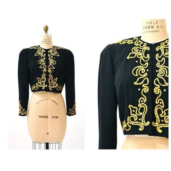 Jackets & Coats | 8s 90s Glam Vintage Black Gold Jacket Mariachi ...